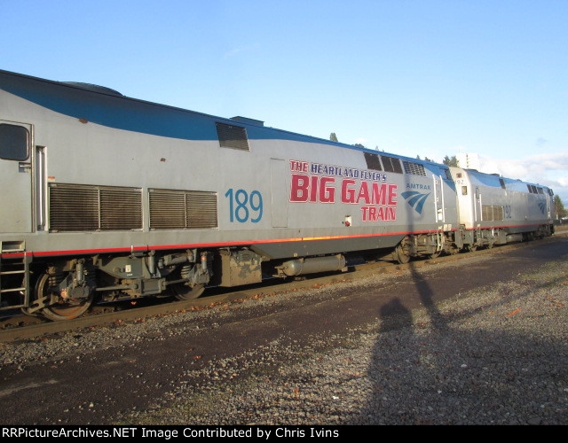 Amtrak's #189 "The Big Game Train" locomotive